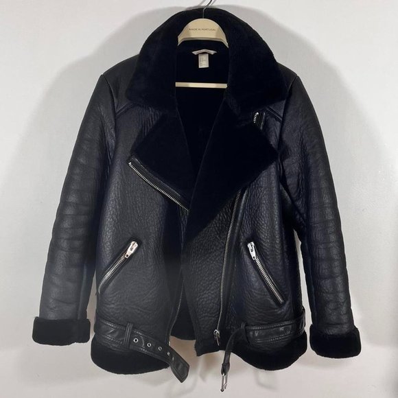 H&M | Jackets & Coats | Hm Aviator Shearling Sherpa Faux Leather Jacket ...
